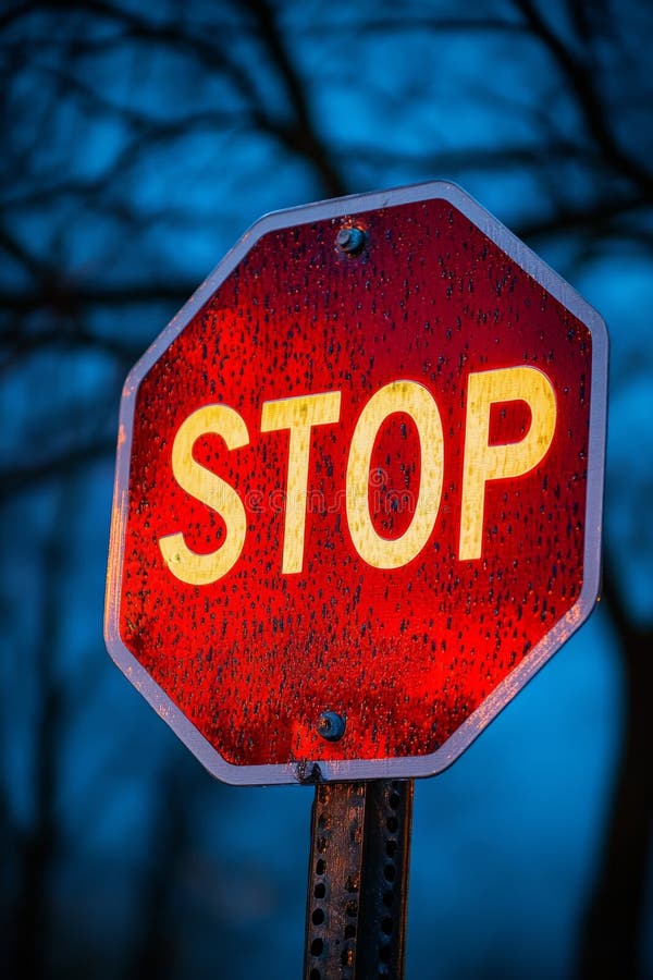 Weathered Red Stop Sign with White Lettering Indicating a Mandatory ...