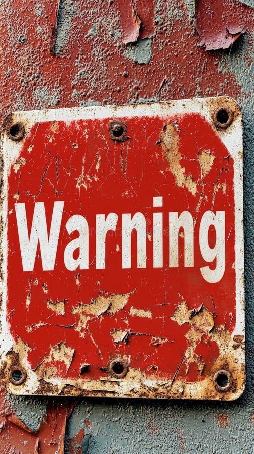 Weathered Red Warning Sign with Peeling Paint on Aged Surface Stock ...