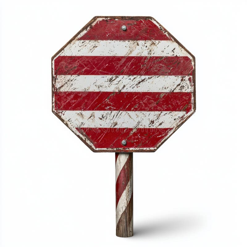 Weathered Red and White Striped Sign on a Post. Stock Illustration ...