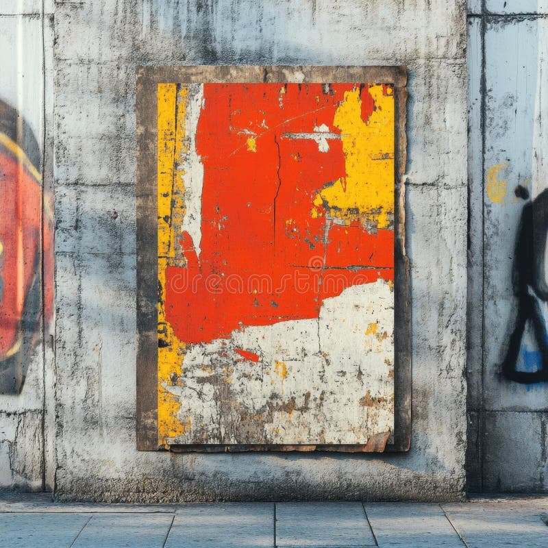 Weathered Red and Yellow Graffiti on Concrete Wall Stock Illustration ...