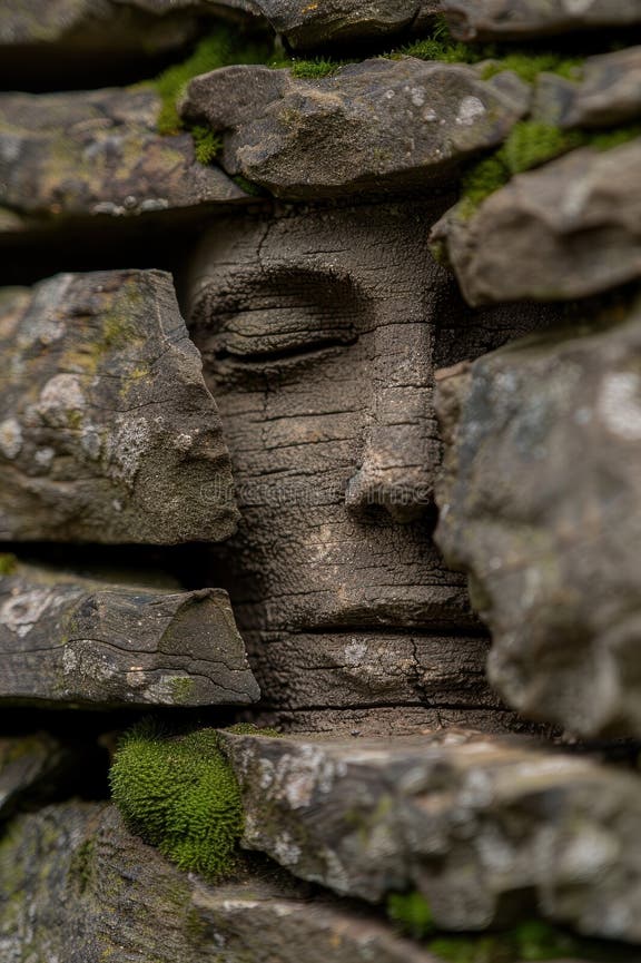 Weathered Rock Formation with Moss Stock Illustration - Illustration of ...