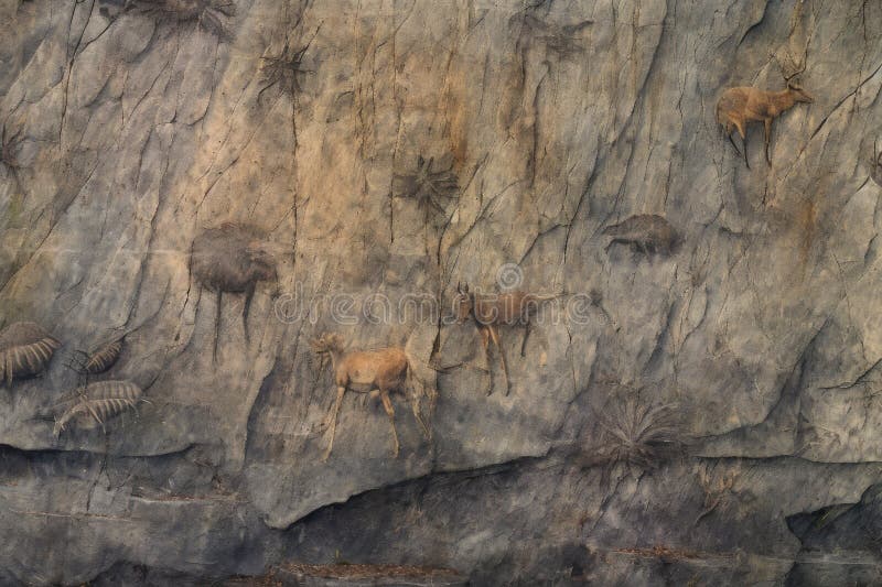 Weathered Rock Surface with Faded Animal Drawings Stock Illustration ...