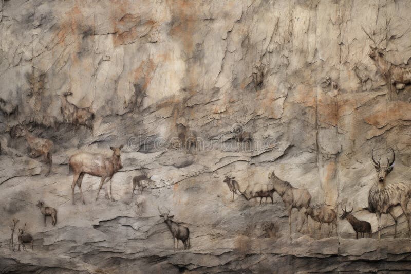 Weathered Rock Surface with Faded Animal Drawings Stock Illustration ...