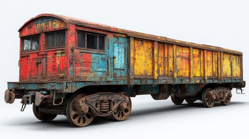 Old and Weathered Colorful Freight Train Car with Rusty Exterior and ...