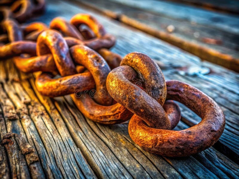 Weathered Rusty Chain Draped Across Aged Gray Wood a Vintage Still Life ...