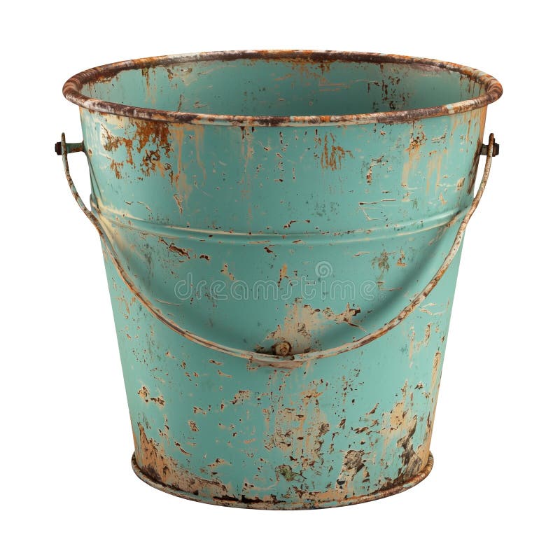 A Weathered and Rusty Metal Bucket with a Teal Painted Surface ...