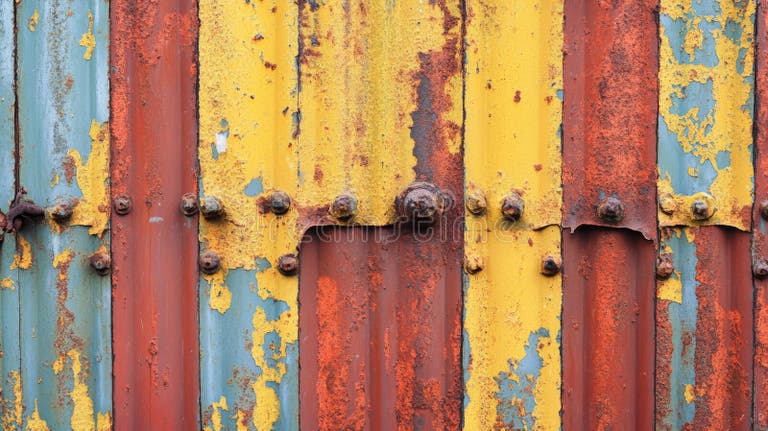 Weathered and Rusty Metal Sheet with Peeling Paint and Rivets Stock ...