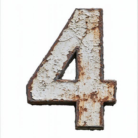 A Weathered, Rusty Number 4 with a Distressed White Paint Finish Stock ...
