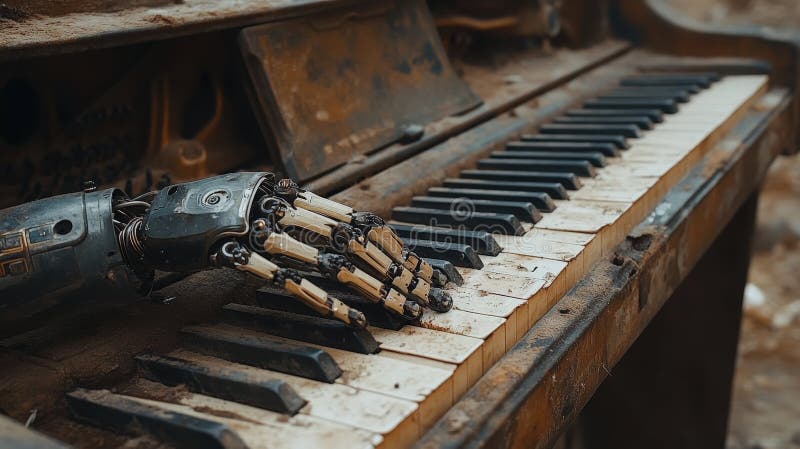 Rusty Piano Played by Robotic Hand Stock Image - Image of metal, generated: 350314955