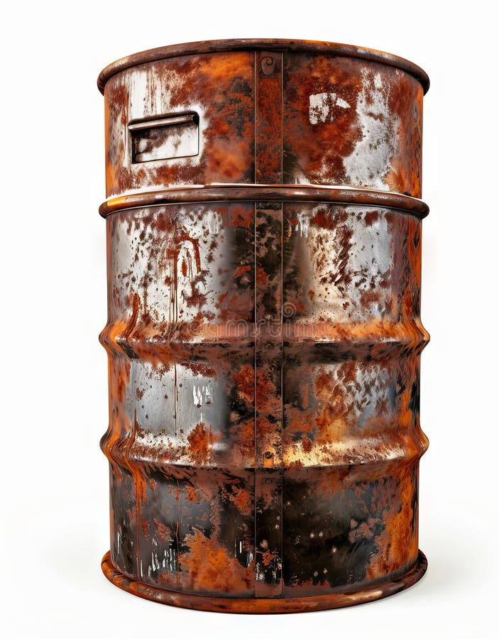 Weathered Rusty Steel Oil Barrel Against White Background Stock ...