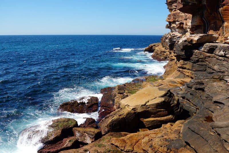 Weathered Sandstone Cliffs and Ocean Stock Photo - Image of ocean ...