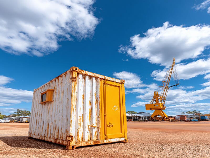 A Weathered Shipping Container and Crane Stand Under a Vivid Sky ...