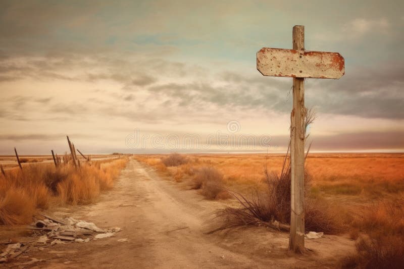 Weathered Signpost by a Dusty Road Stock Illustration - Illustration of ...