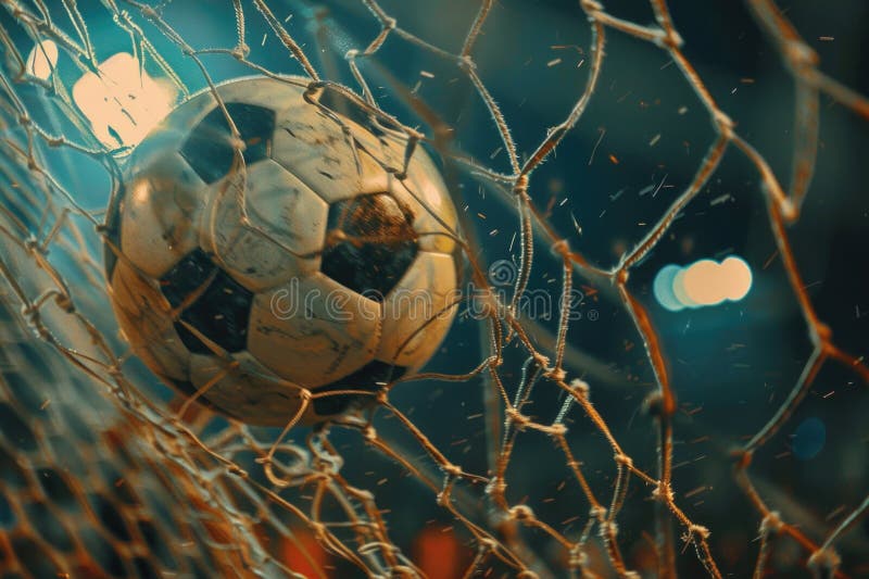 Weathered Soccer Ball in Goal Net with Dynamic Splinter Effect, Victory ...