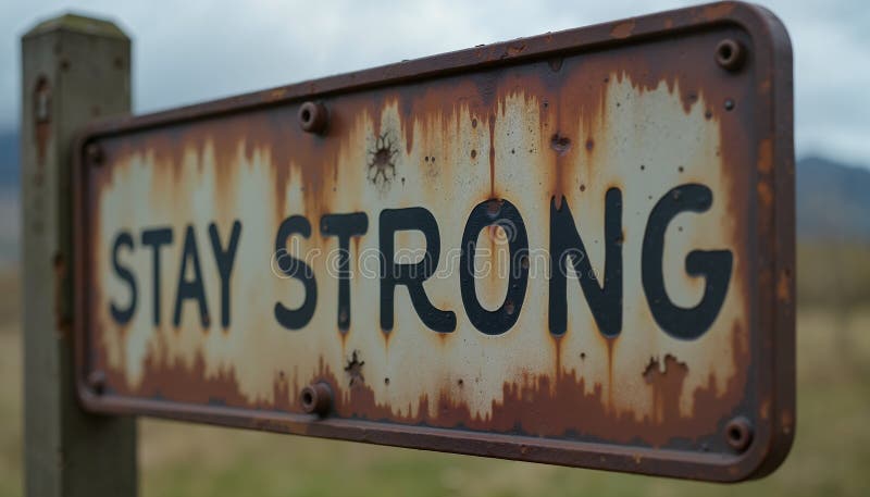 Weathered "Stay Strong" Sign with Rust, Symbolizing Resilience and ...