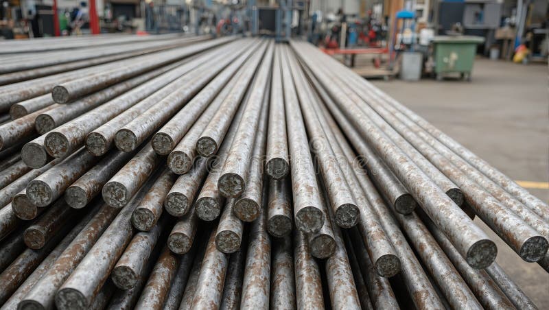 Weathered Steel Rods Stacked in Workshop Aged Vs New Contrast Stock ...