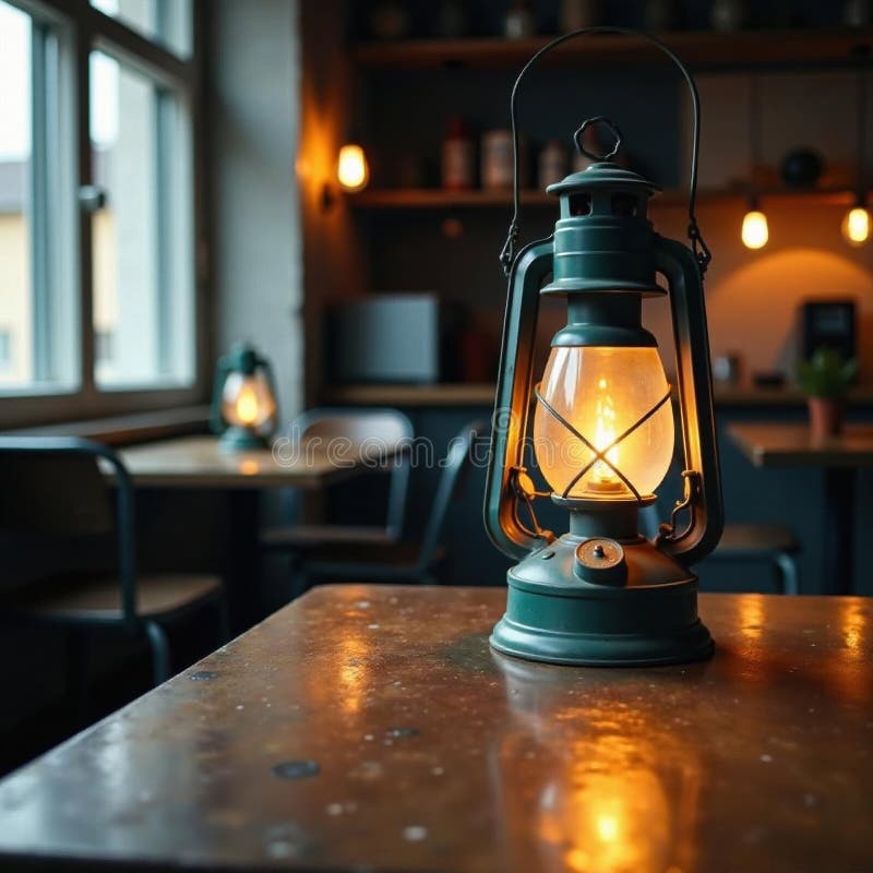Weathered Steel Table Reflects Oil Lantern Light , Vintage Objects ...
