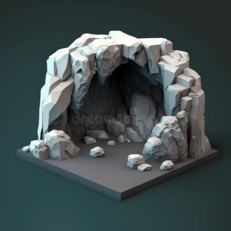 Weathered Stone in the Depths of a Cave, Isometric Low Poly View AI ...