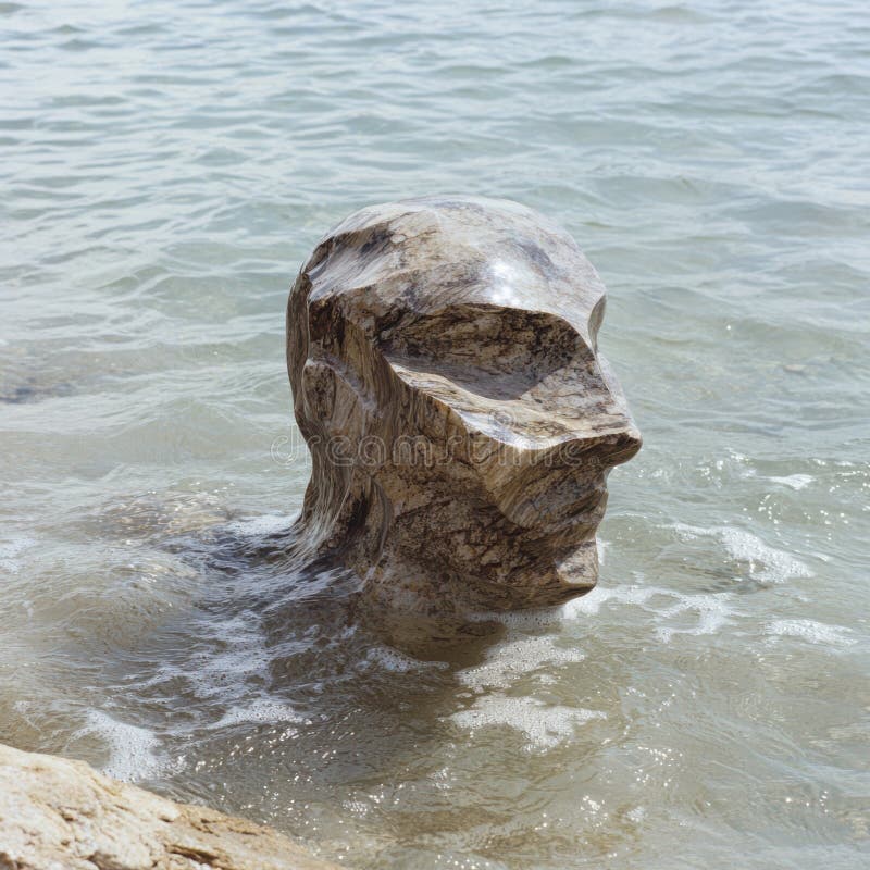 Weathered Stone Face Emerging from Water Stock Illustration ...