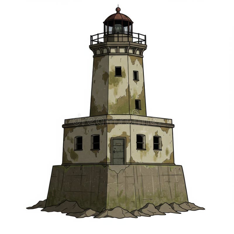 Weathered Stone Lighthouse on Coast Stock Illustration - Illustration ...