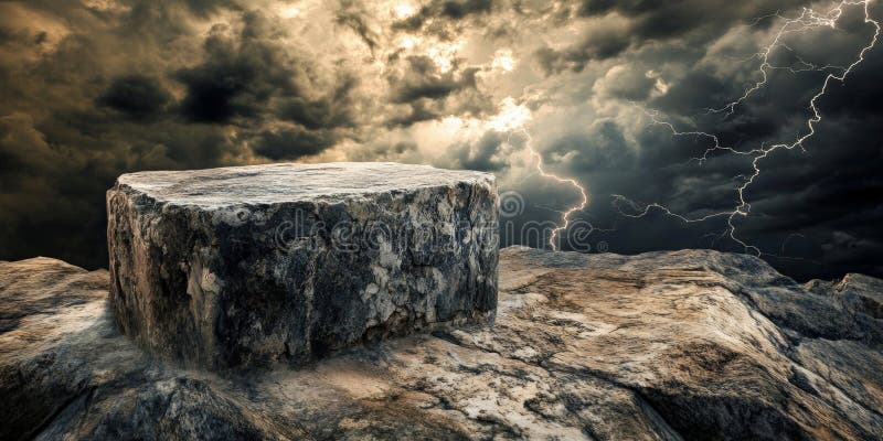 A Weathered Stone Podium with a Rough, Textured Surface, Set Against a ...