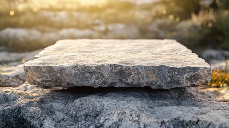 Weathered Stone Podium on Textured Rock Platform, Organic and Earthy ...