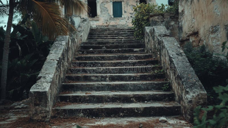 Weathered Stone Steps Leading To an Old Building Stock Illustration ...