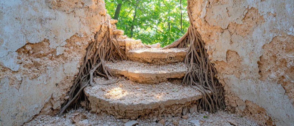 Weathered Stone Steps with Tangled Roots Stock Illustration ...