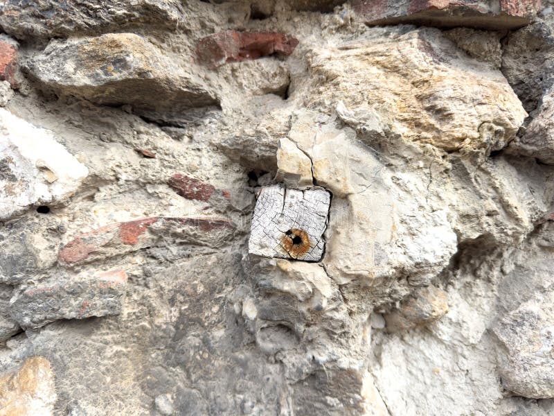 Weathered Stone Wall Cracked Block Rusty Nail Stock Photos - Free ...