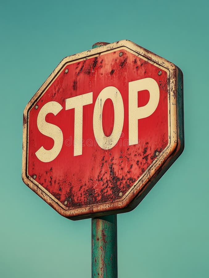 Weathered Stop Sign Against a Clear Blue Sky. Stock Image - Image of ...