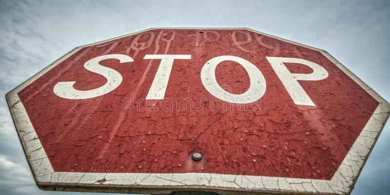 Weathered Stop Sign with Cloudy Sky, Traffic, Road-Safety Stock ...
