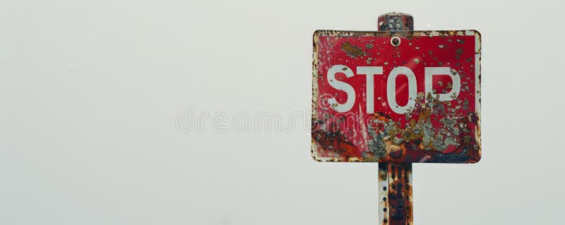 Weathered Stop Sign Covered with Rust and Paint Splatters Against a ...