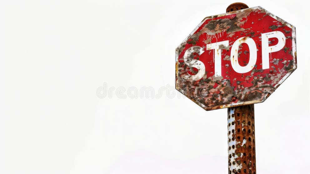 Weathered Stop Sign on Rusty Pole Against Clear Sky Stock Photo - Image ...