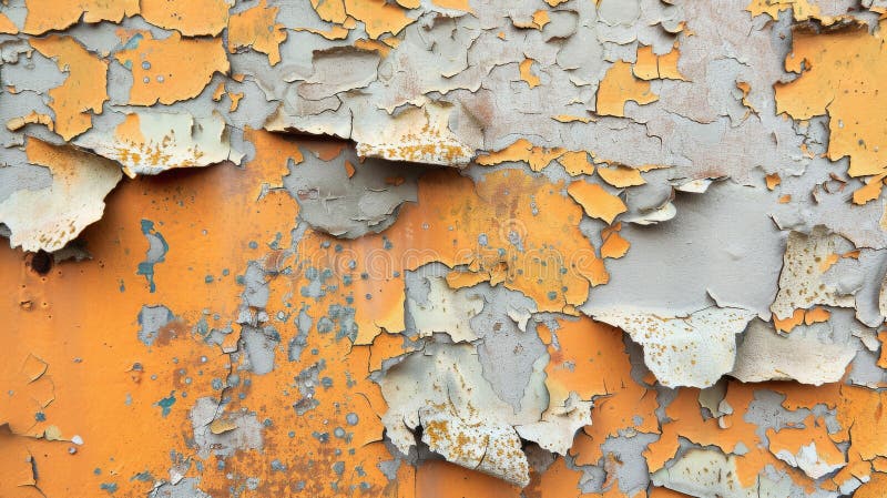 A Weathered Surface with Peeling Orange and Gray Paint Textures of ...