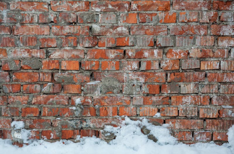 Weathered Textures of Rustic Brick Wall with Snow Stock Photo - Image ...