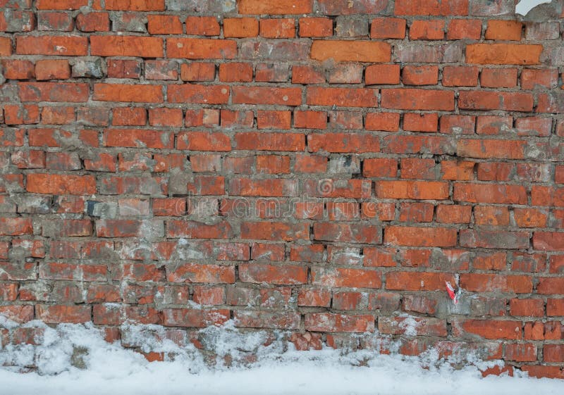 Weathered Textures of Rustic Brick Wall with Snow Stock Image - Image ...