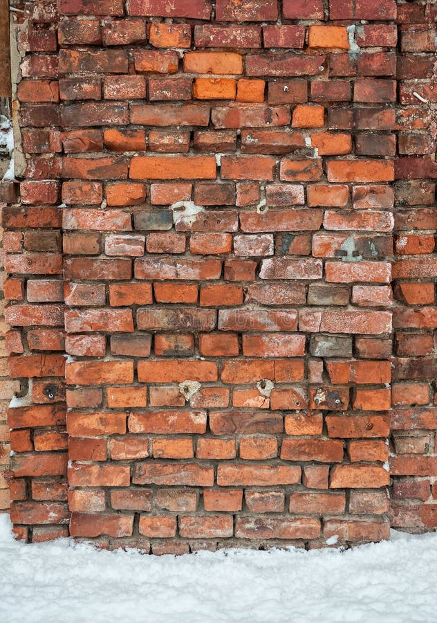 Weathered Textures of Rustic Brick Wall with Snow Stock Photo - Image ...