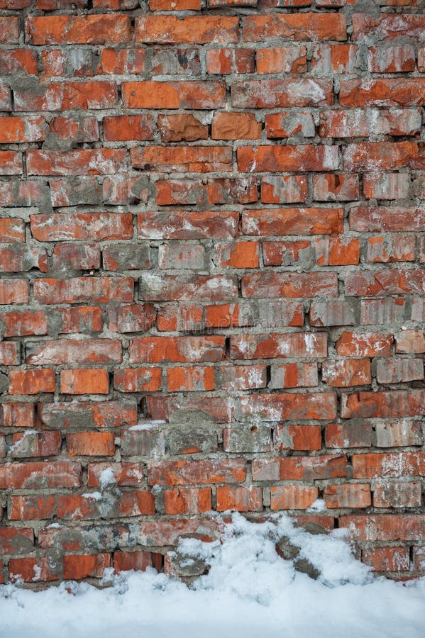 Weathered Textures of Rustic Brick Wall with Snow Stock Photo - Image ...