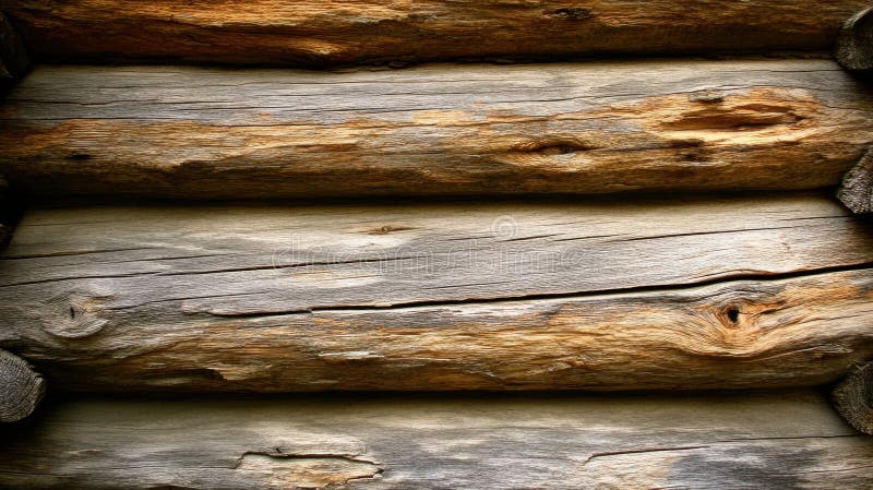 Weathered Timber Stack: Close-Up of Rustic Log Wall Details and Aged ...