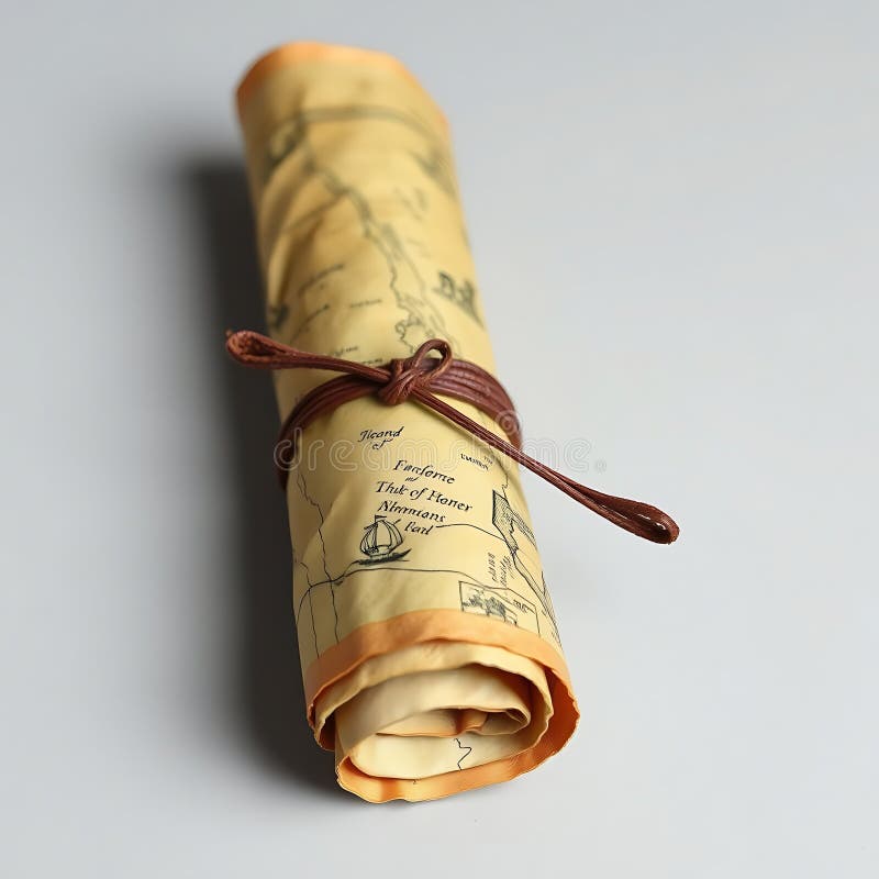 A Weathered Treasure Map Rolled Up with a Leather Tie Stock ...