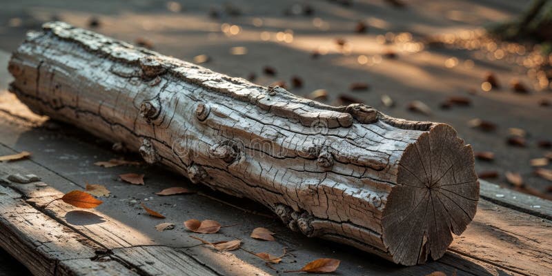 A Weathered Tree Log Resting on a Wooden Surface Outdoors. Stock Photo ...