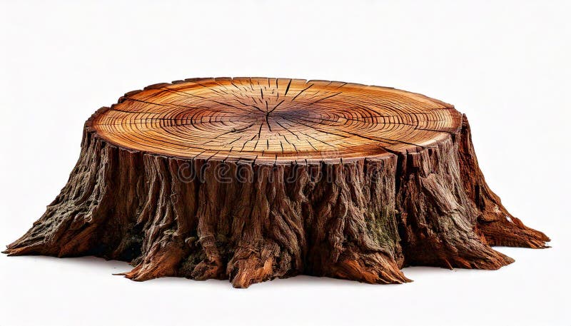 Weathered Tree Stump with Detailed Growth Rings on White Background ...