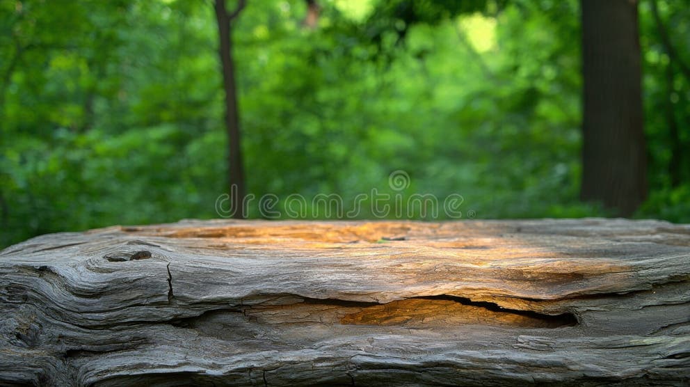 A Weathered Tree Stump in a Forest, with Sunlight Filtering through the ...