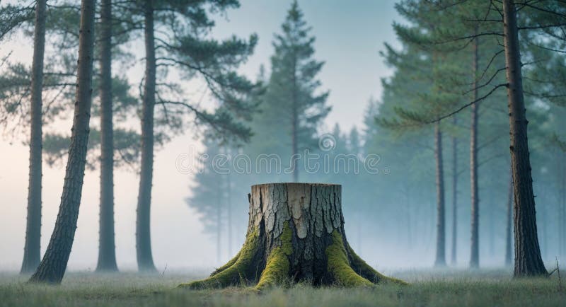 A Weathered Tree Stump Sits among Towering Pine Trees Vertical Mobile ...