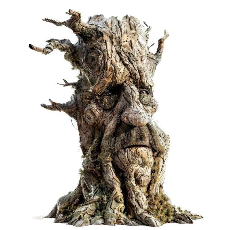 A Weathered Tree Trunk with a Human Face and Beard Stock Illustration ...