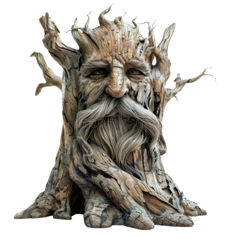 A Weathered Tree Trunk with a Human Face Carved into it Stock ...