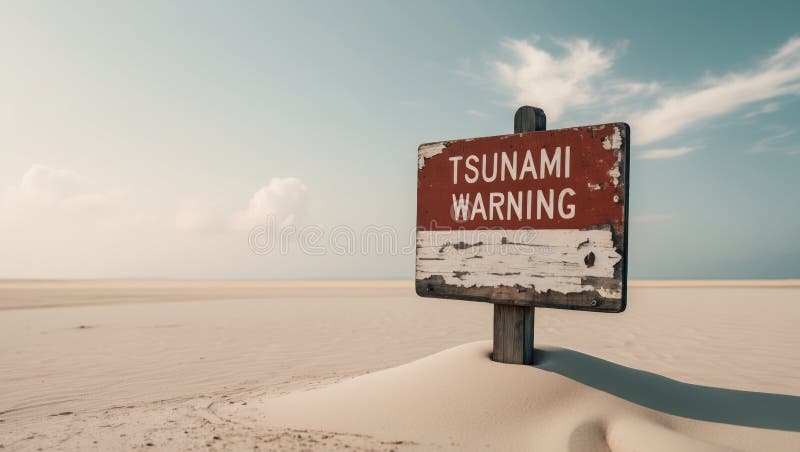 Weathered Tsunami Warning Sign on Sandy Beach Stock Image - Image of ...