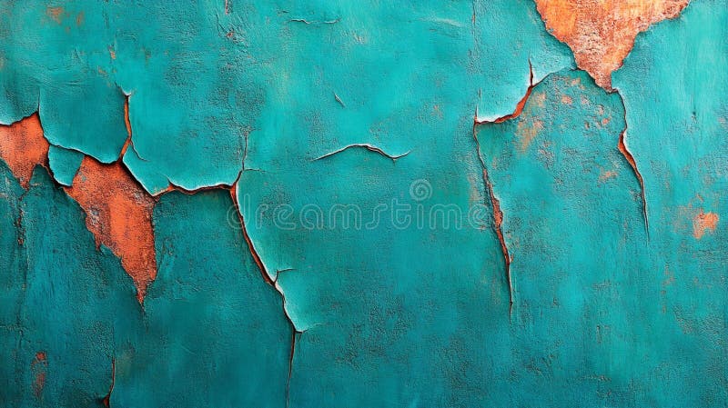 Weathered Turquoise Paint Peeling, Exposing Rusty Orange Surface with ...