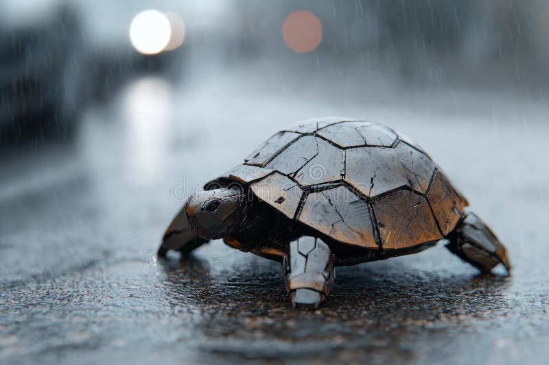 Weathered Turtle Walking in the Rain Stock Illustration - Illustration ...