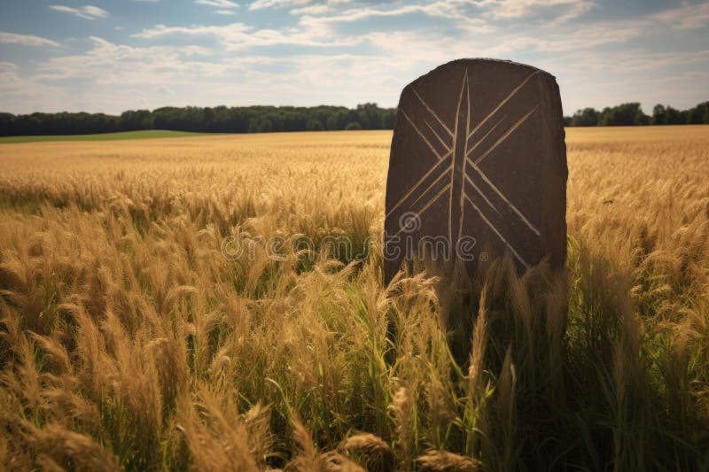 Weathered Viking Rune Stone in a Field Stock Illustration ...